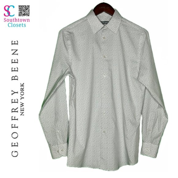 Geoffrey Beene | Shirts | Geoffrey Beene White And Grey Floral Pattern Cotton Polyester Spandex ...
